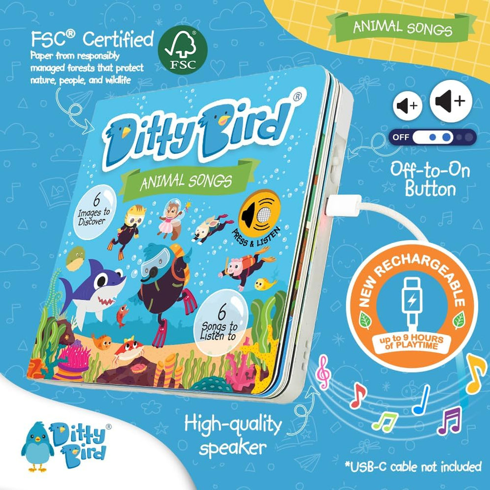 Ditty Bird Animal Songs Interactive Sound Book for Toddlers 1-3 ...
